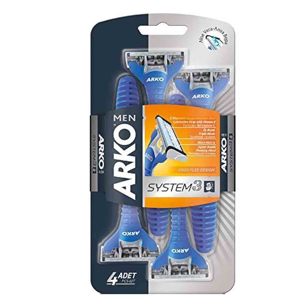 تیغ خودتراش 3 تیغ آرکو ARKO SYSTEM 3 بسته 4 عددی - بیزدن آل